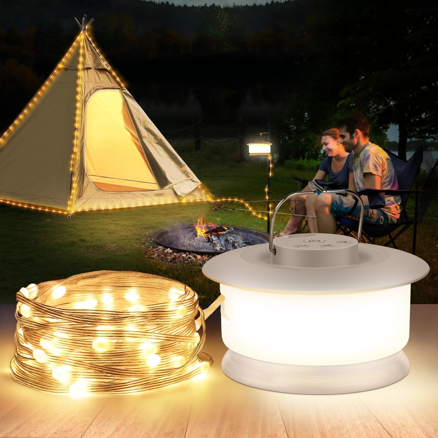 Amazon.com: Outdoor Camping String Lights, TRELC Portable 2 in 1 ...