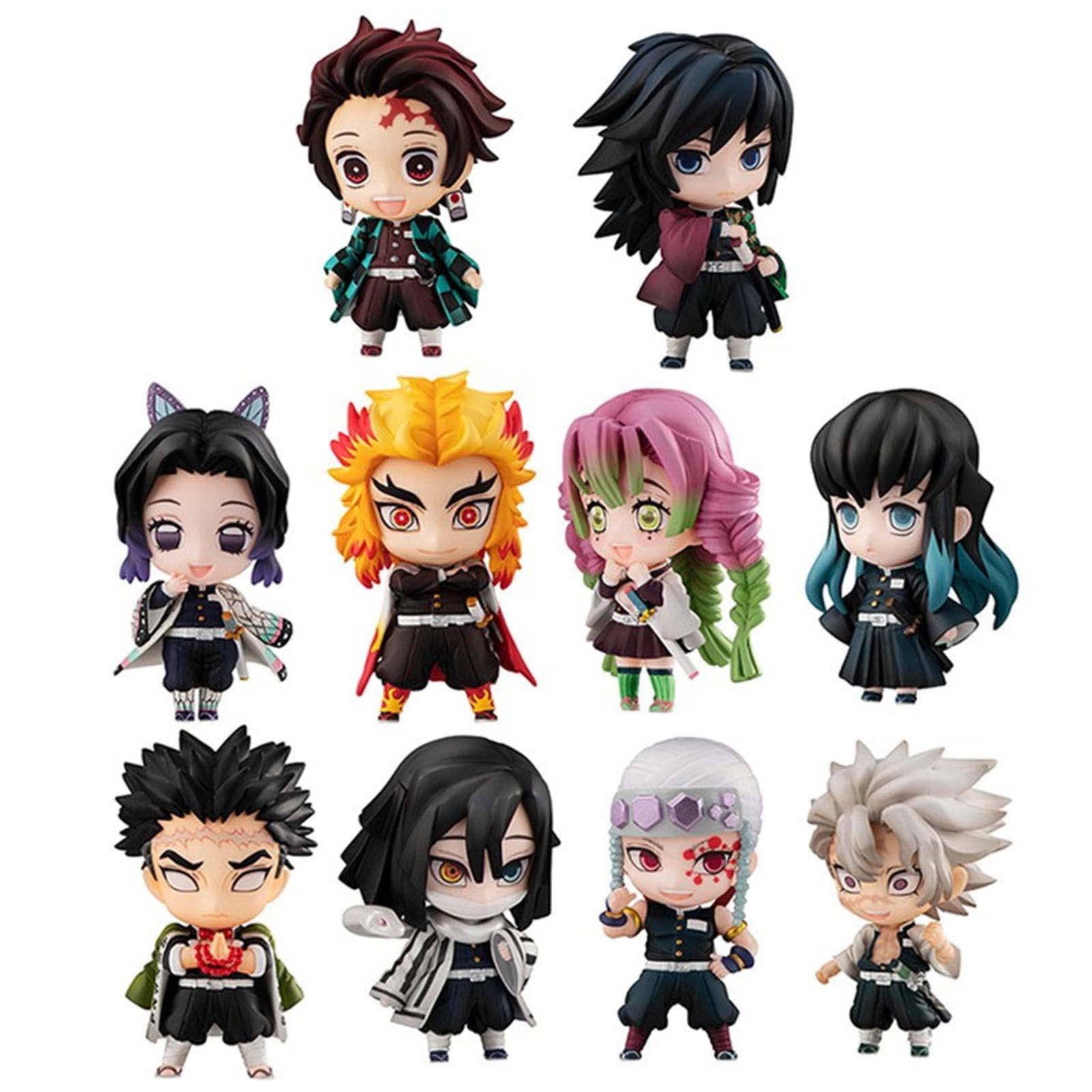 Buy 10PCS Anime Demon Slayer Figure Tanjirou Kochou Shinobu Rengoku ...