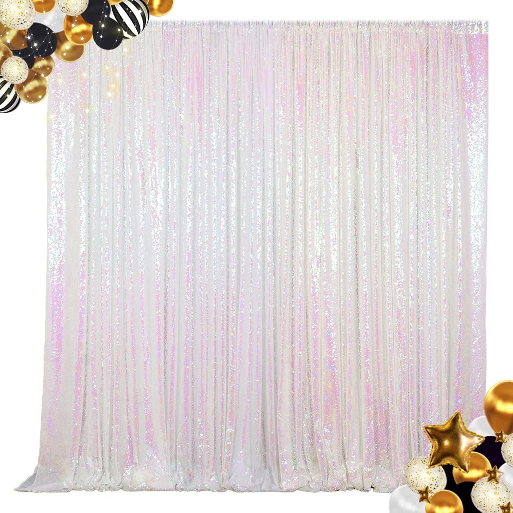 Amazon.com : ShinyBeauty Sequin Backdrop 7FTx7FT Iridescent White ...