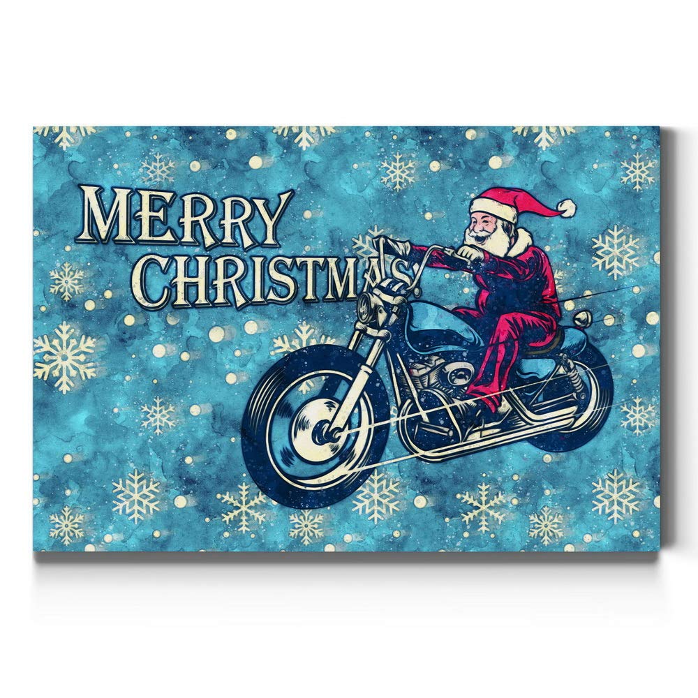 Renditions Gallery Motorcycle Santa Wall Art, Teal & White Snowflake ...