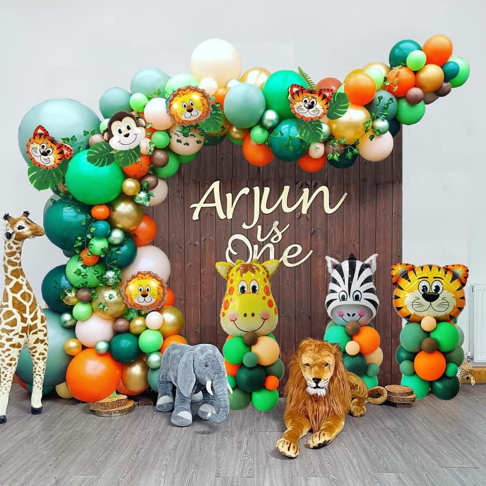 Safari Jungle Themed Animal Balloons Arch Garland Kit Wild One Baby ...