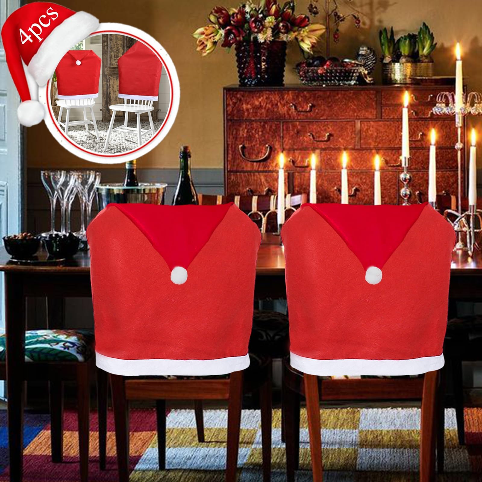 Amazon.com: Newwiee 8 Pcs Christmas Chair Covers Set Santa Hat ...
