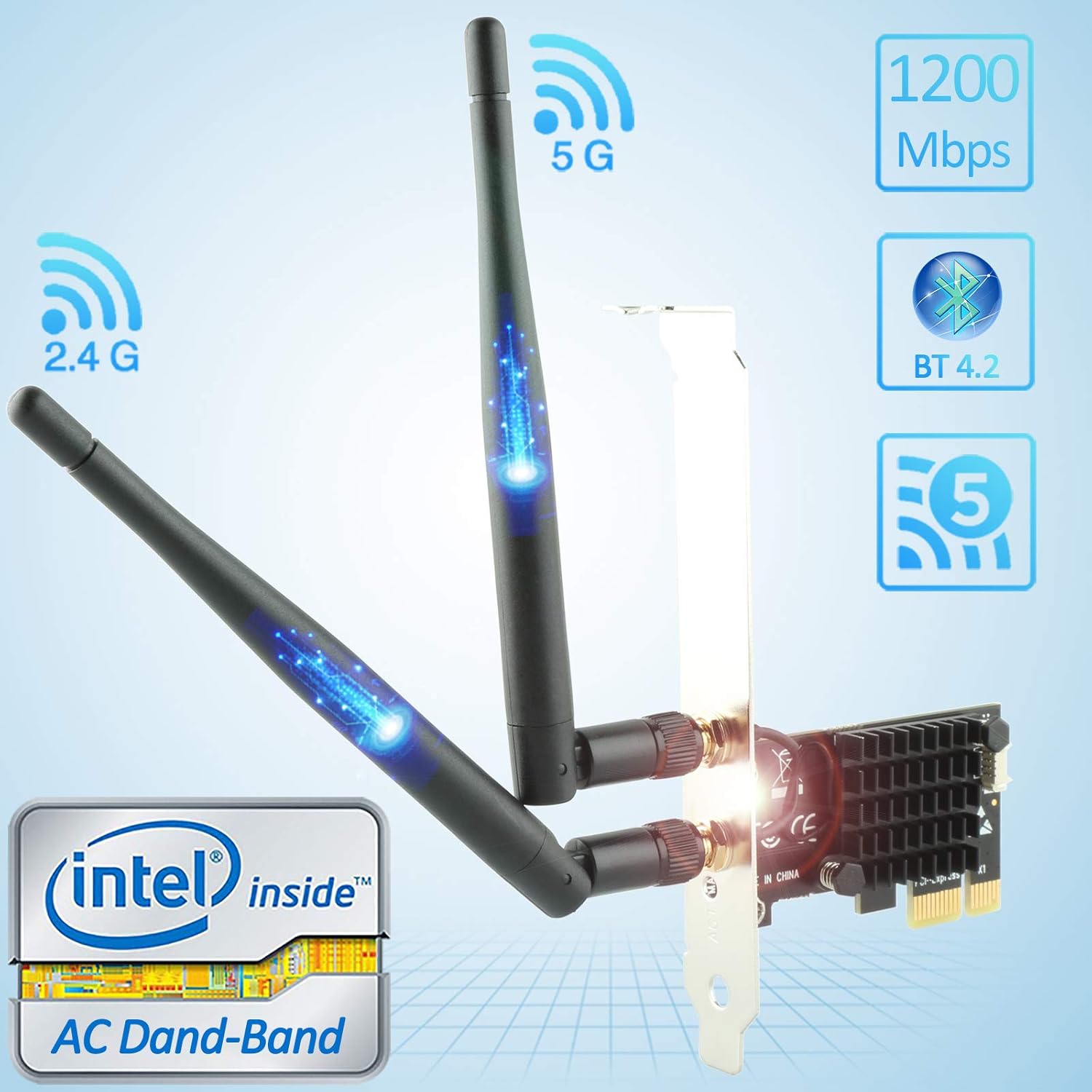 Ubit AC1200 PCIe WiFi Card with Bluetooth 4.2 (Model WIE7265D+BT4.2 ...