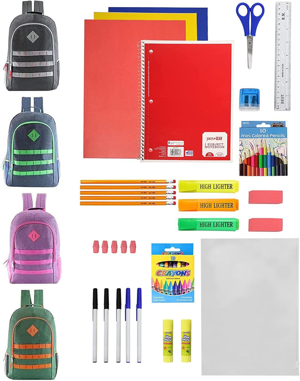 Amazon.com | 6-Pack 19” Sport Backpacks with 52 Piece School Supplies ...