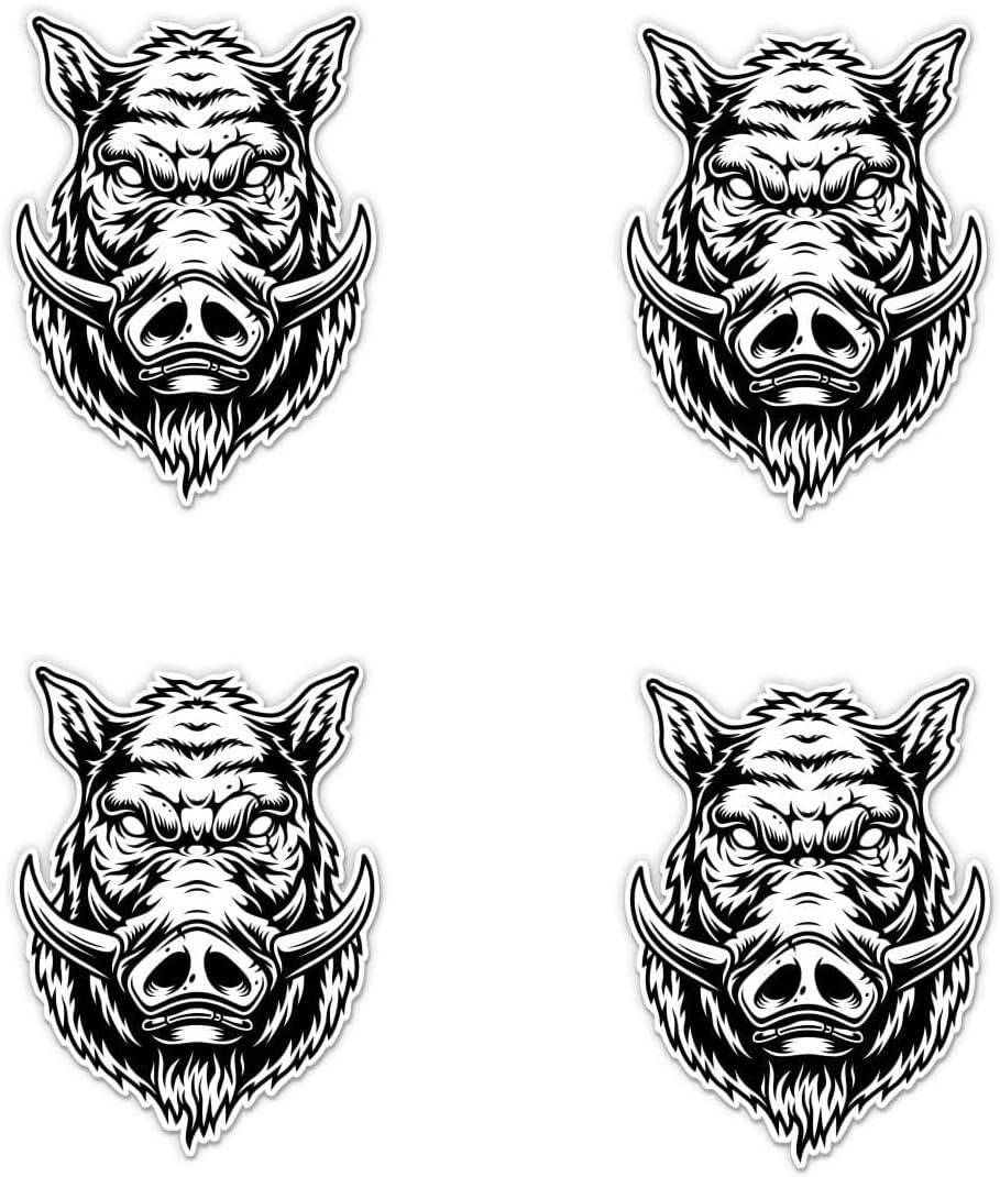 Amazon.com: Pack of 4-3 Inch Stickers - Angry Wild Boar - Vinyl Sticker ...