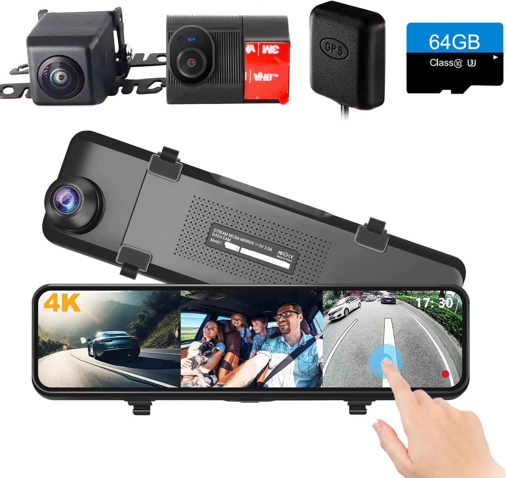 Amazon.com: 5K Mirror Dash Cam with 60fps WDR Backup Camera,12" Rear ...