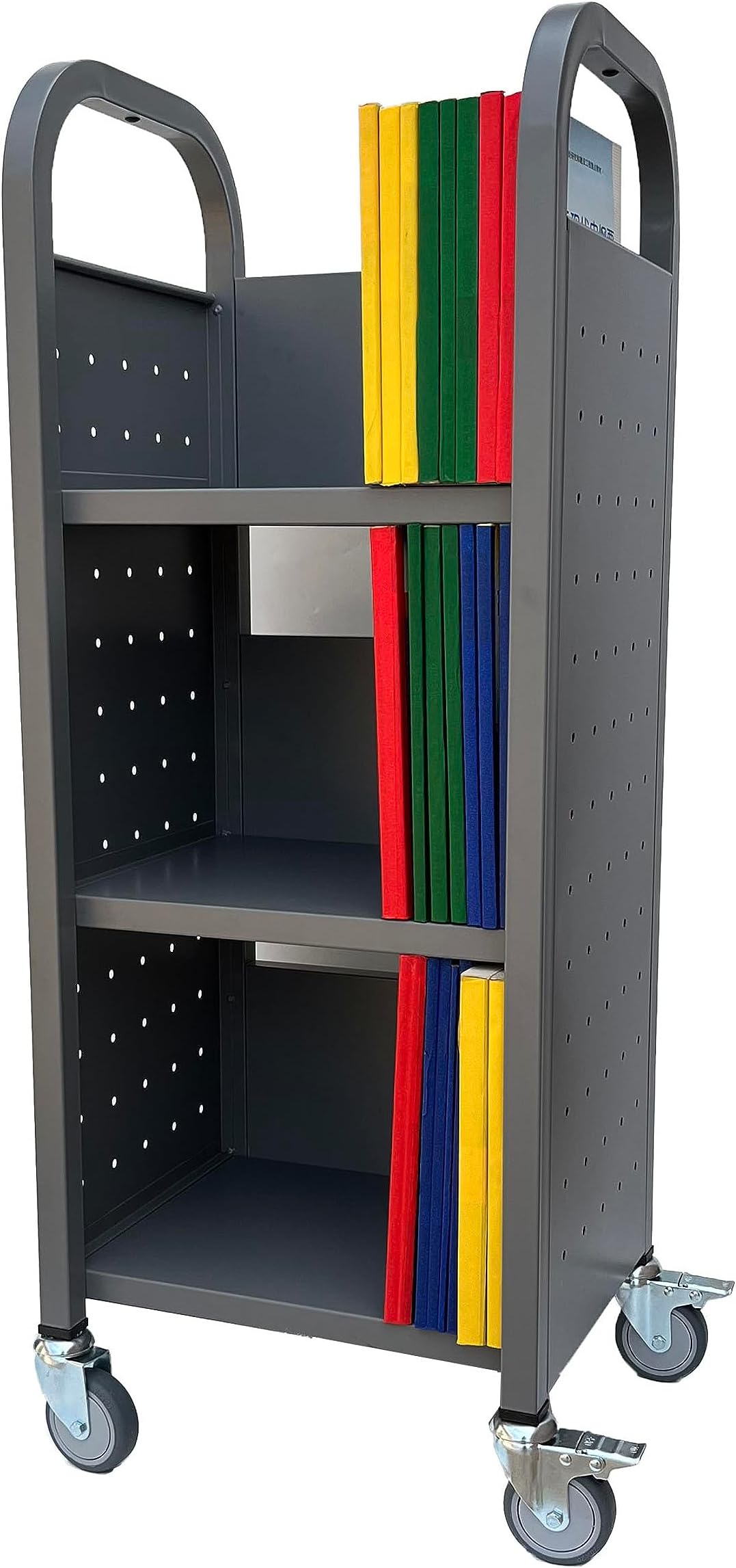 Amazon.com: Workington Rolling Book Truck Book Cart with 3 Flat Shelves ...