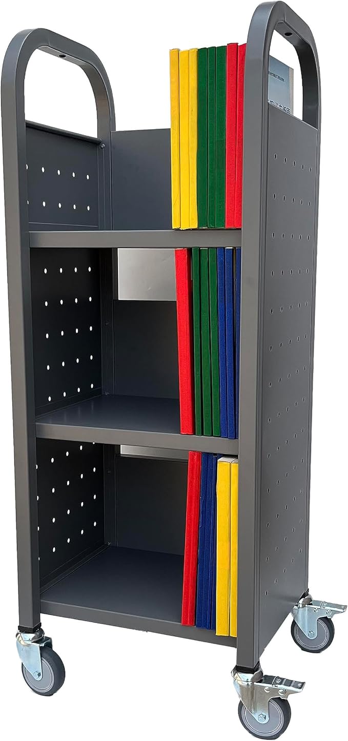 Amazon.com: Workington Single Bank Rolling Book Truck Book Cart with 3 ...