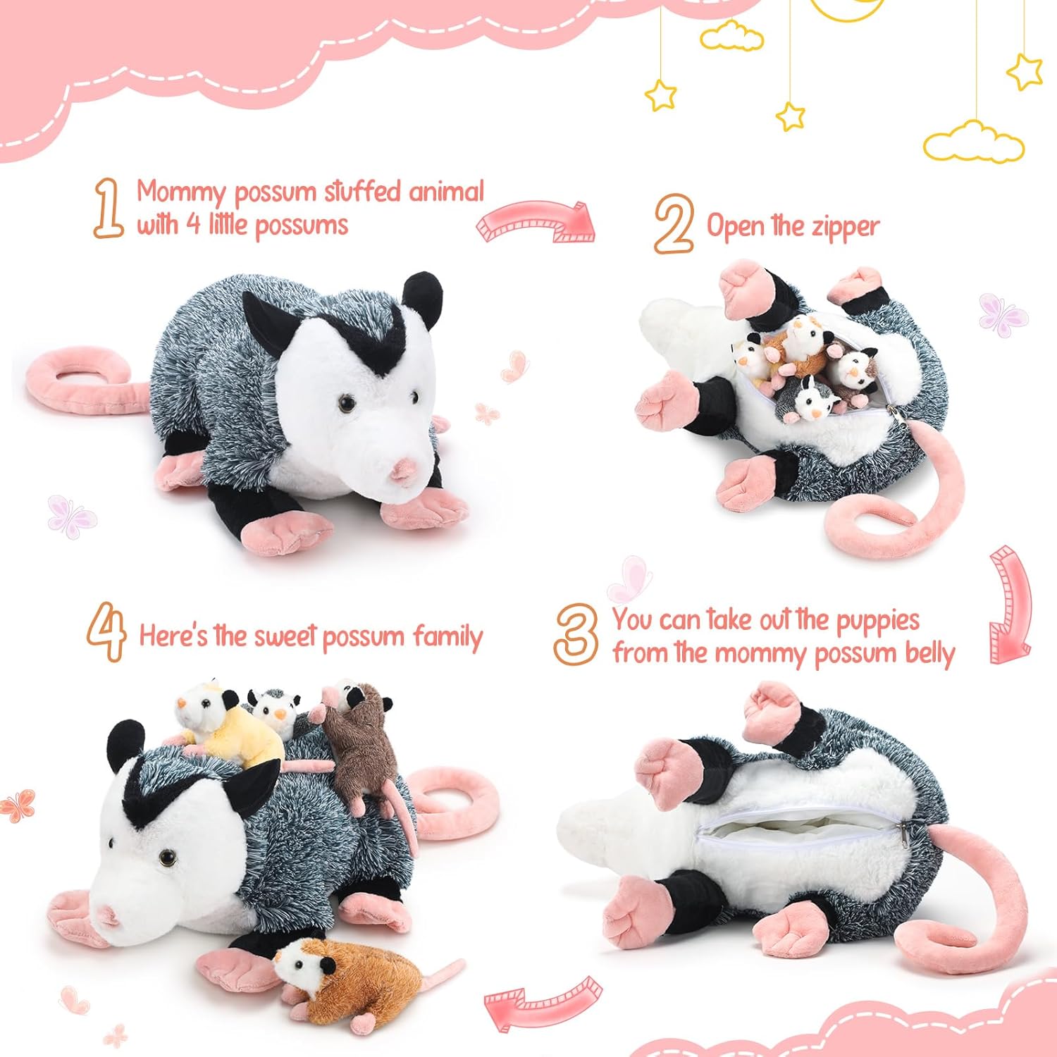 5 Pcs Stuffed Opossum 1 Mommy Opossum Plush with 4 Philippines | Ubuy