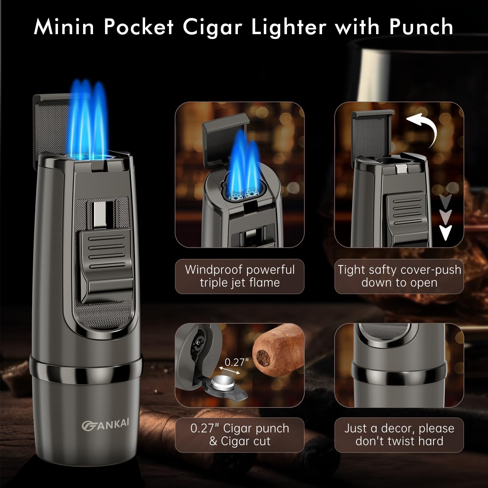 Snapklik.com : FANKAI Cigar Lighter And Cutter Set, Torch Lighter Built ...