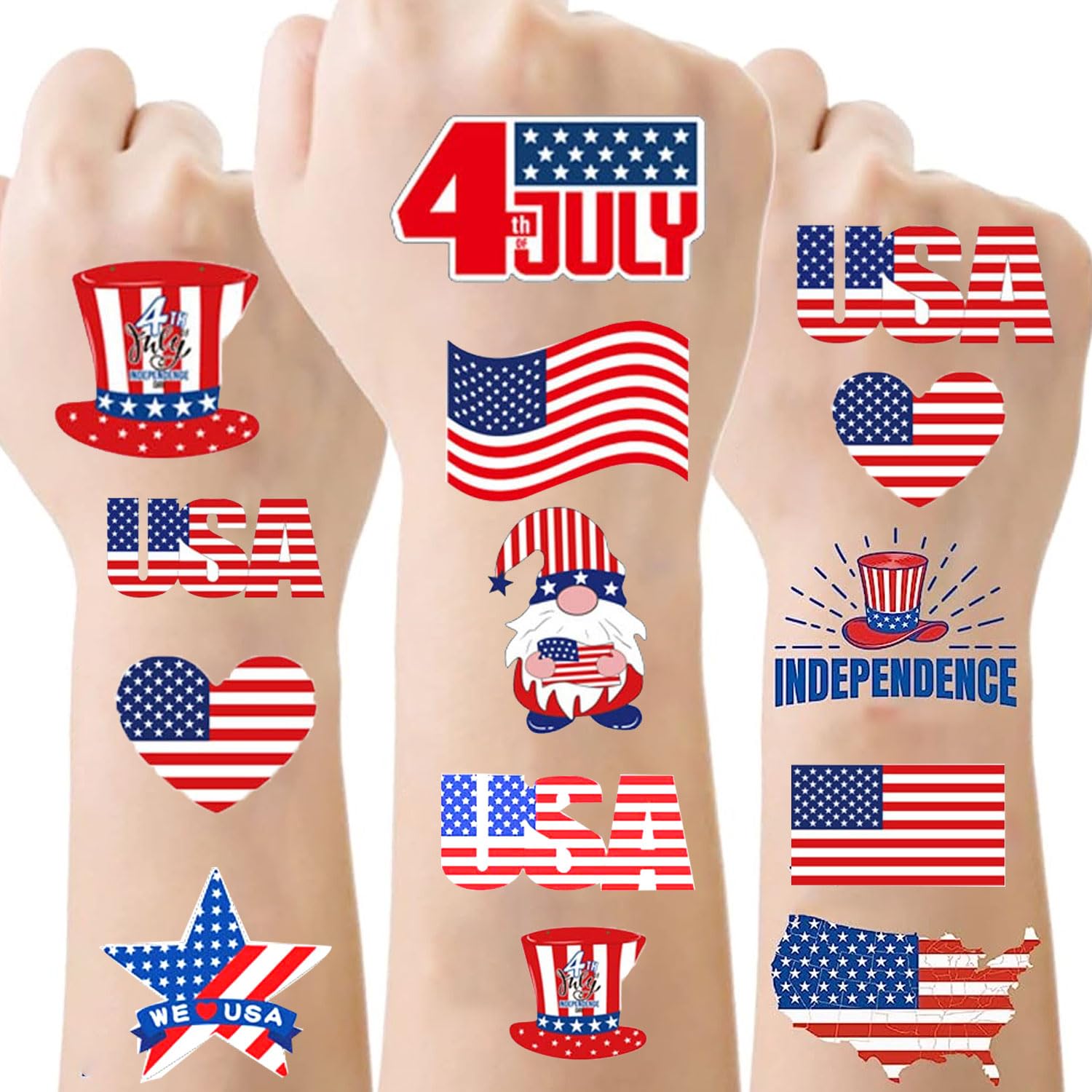 Amazon.com : 4 of July Tattoo- 160Pcs Independence Day Tattoo Sticker ...