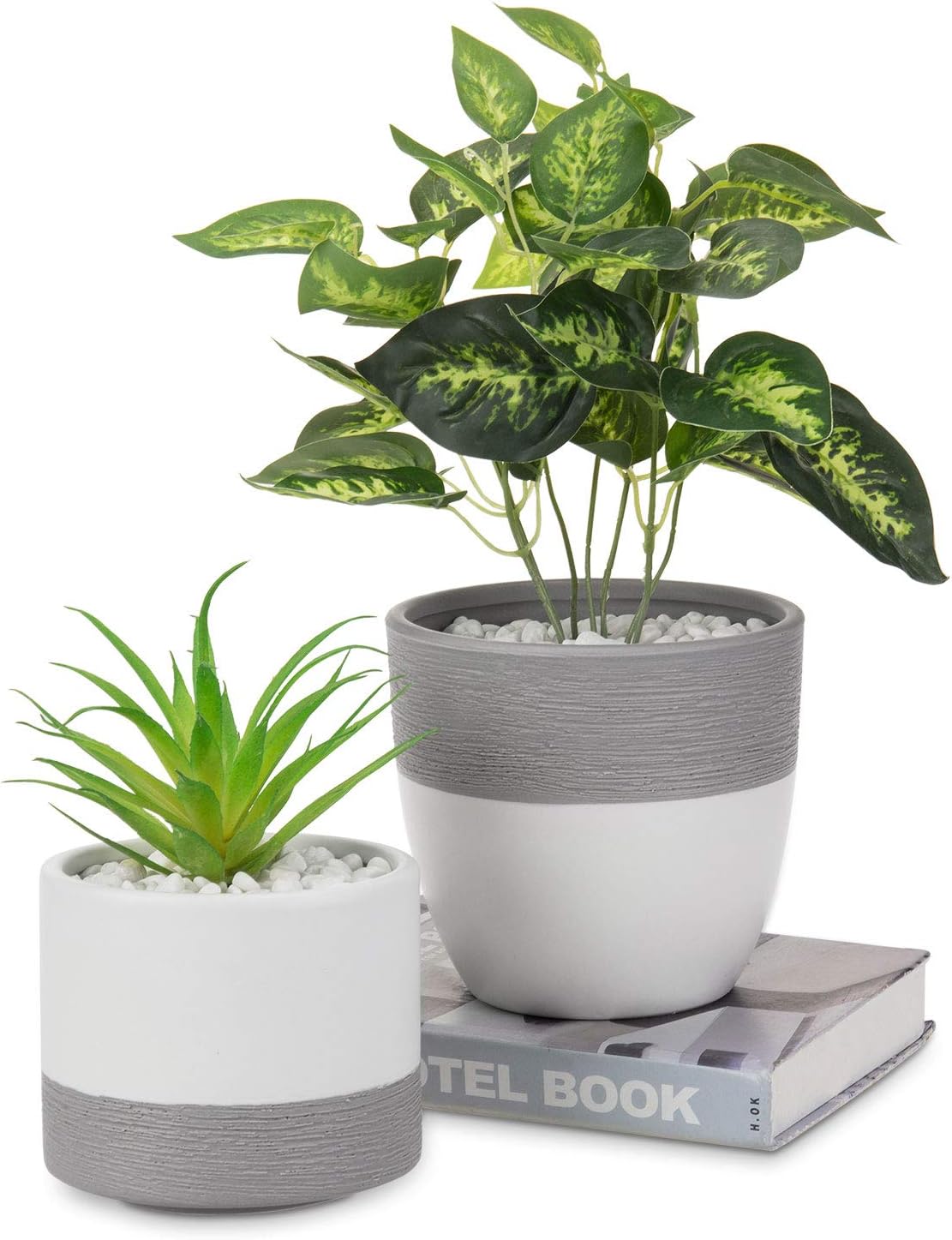 Amazon.com : MyGift Matte White and Gray Textured Tabletop Ceramic ...