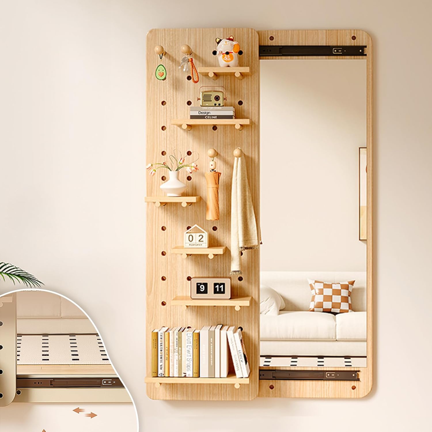 Amazon.com: Full Body Mirror with Pegboard Wall Organizer and Slide ...