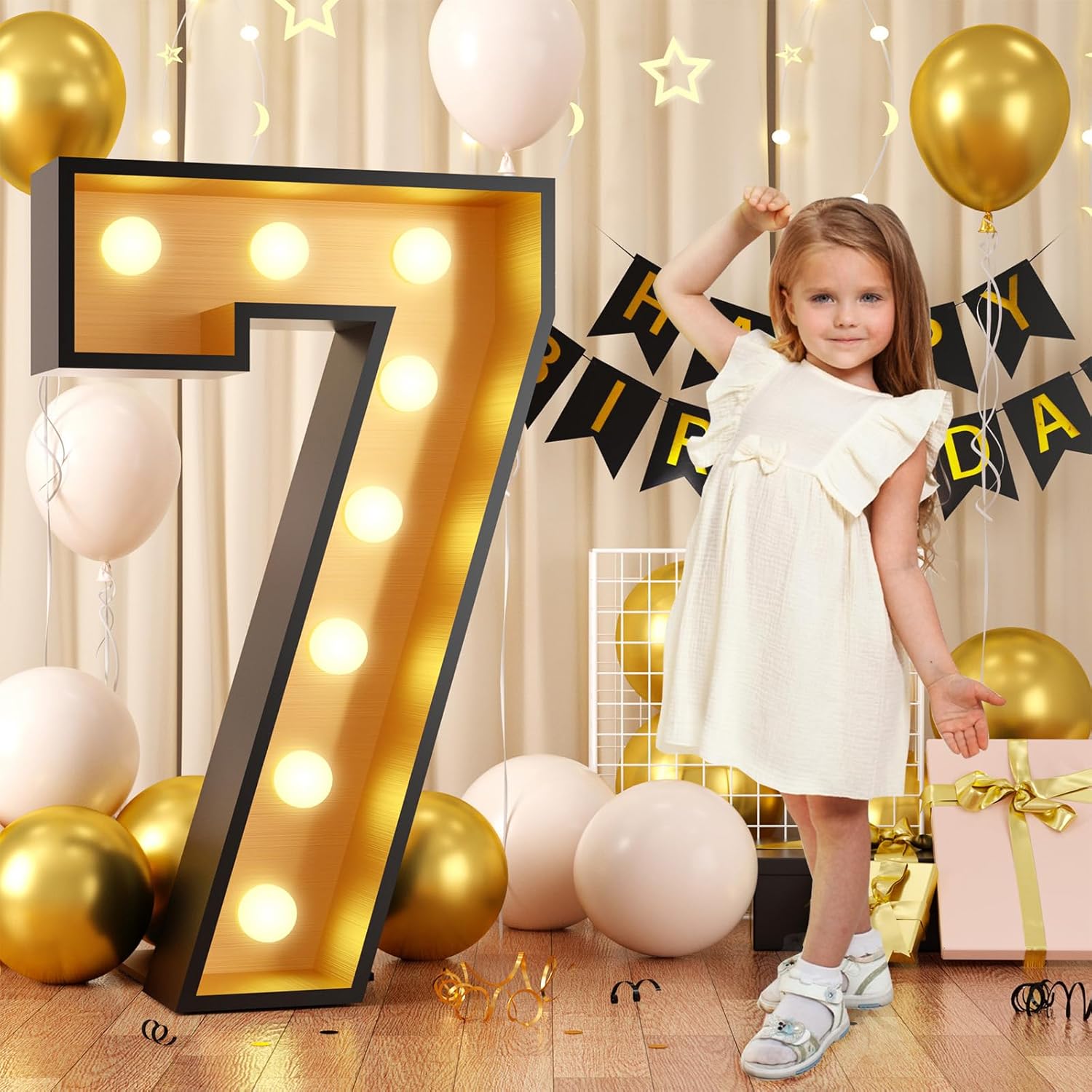 Amazon.com: Biapian 4FT Marquee Light Up Numbers 7,Black Gold Giant ...