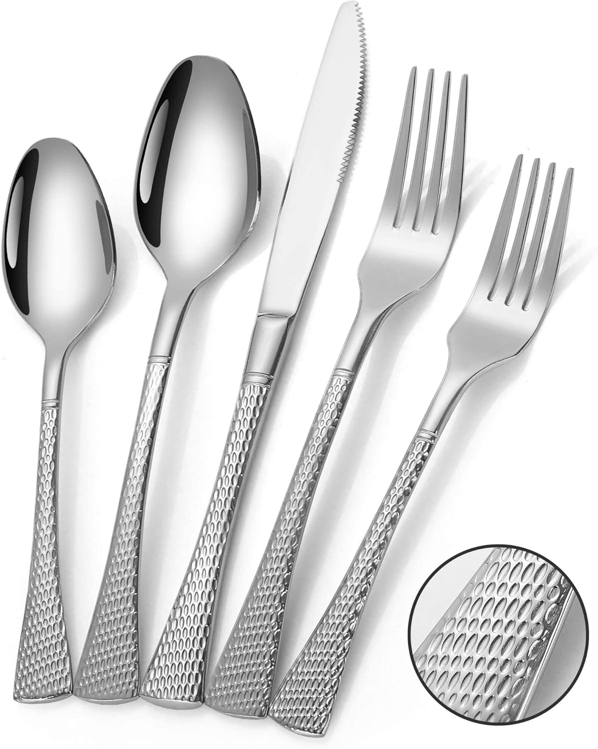Amazon.com: Lemeya Hammered Silverware Set,20 Piece Modern Flatware Set ...