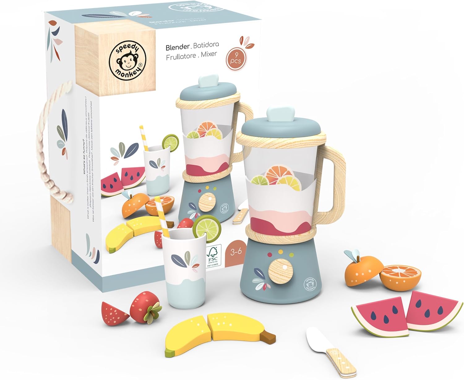 Amazon.com: Speedy Monkey Smoothie Maker Blender Set - FSC Wooden Food ...
