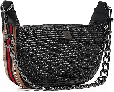 Think Royln Women's Tiny Dancer Crossbody Bag, Black Raffia, One Size ...