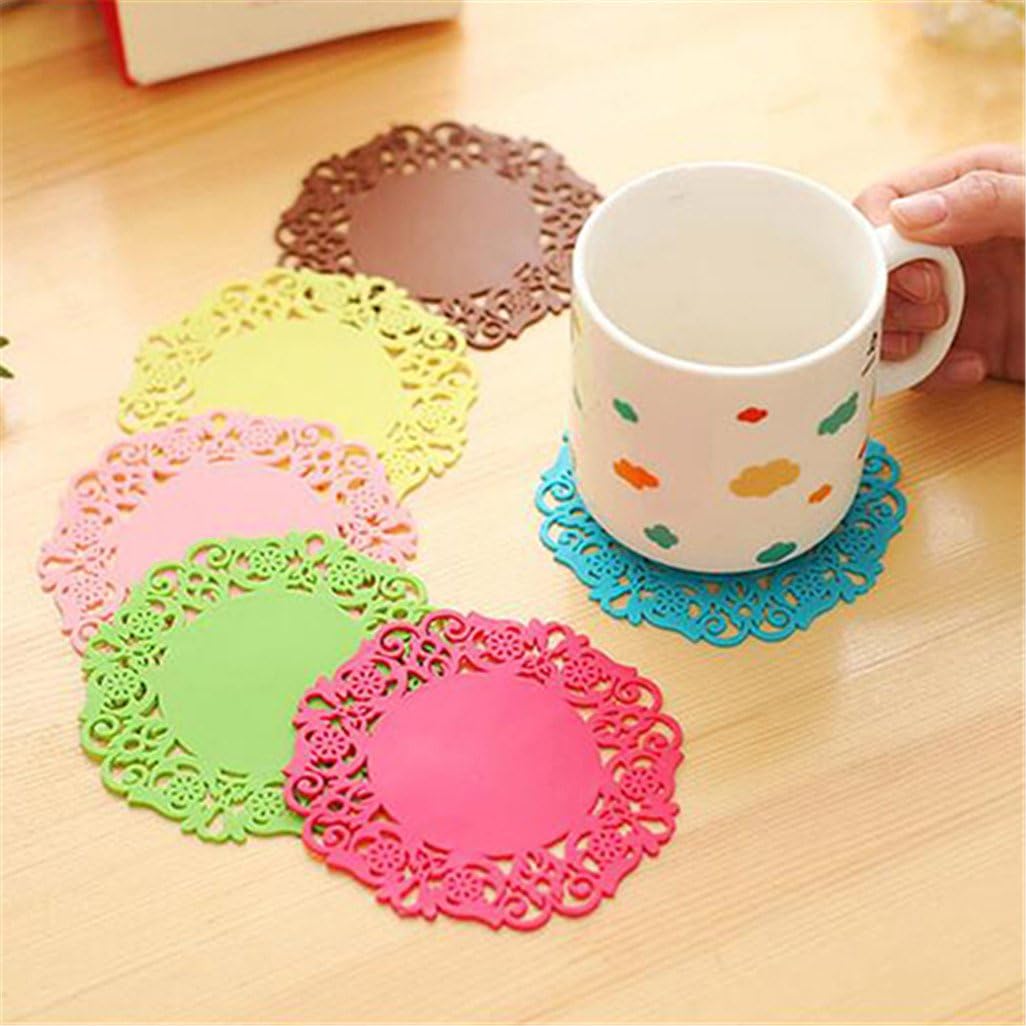 6 Pcs Lace Flower Doilies Silicone Coaster Tea Cup Mats Insulation Placemat