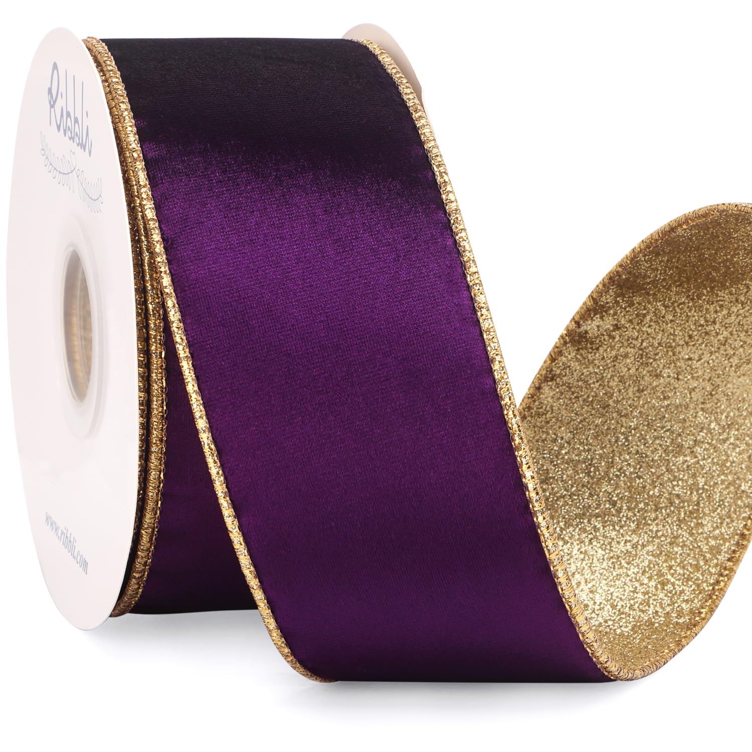 Amazon.com: Ribbli Purple Velvet Ribbon Wired 2.5 Inch Glossy Velvet ...