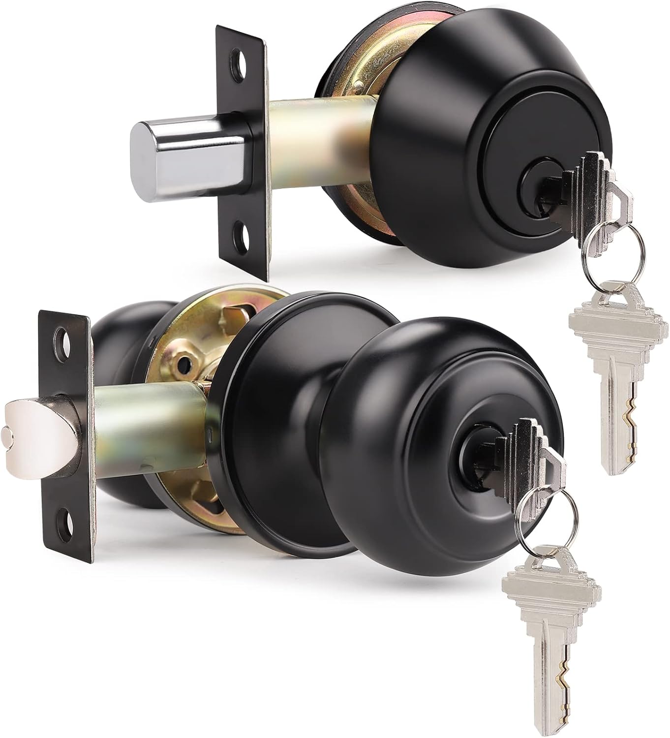 Probrico Keyed Alike Entry Door Knobs and Single Cylinder Deadbolt ...