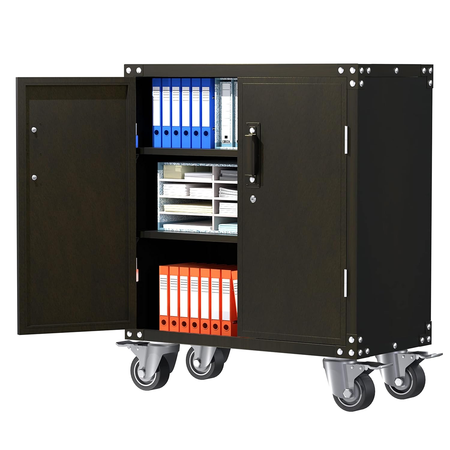 Aobabo Metal Storage Cabinet with Wheels,Steel Half Height Storage ...