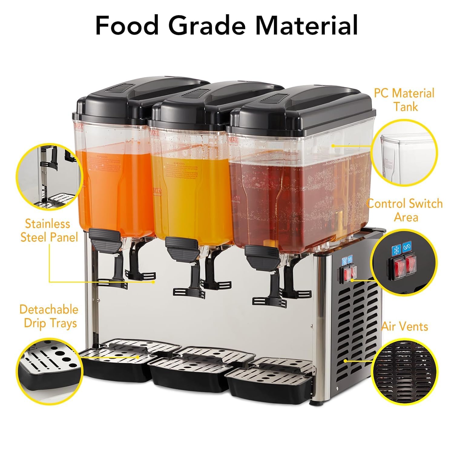Commercial Beverage Dispenser, 3 Cans of 14.4 Gal Commercial Juice ...