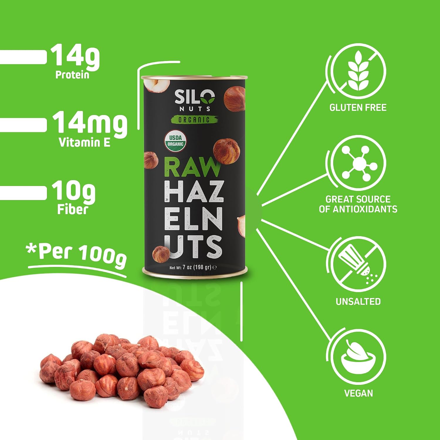 SILO Nuts, Avellanas orgánicas, crudas, 7 onzas, Filberts, avellana ...