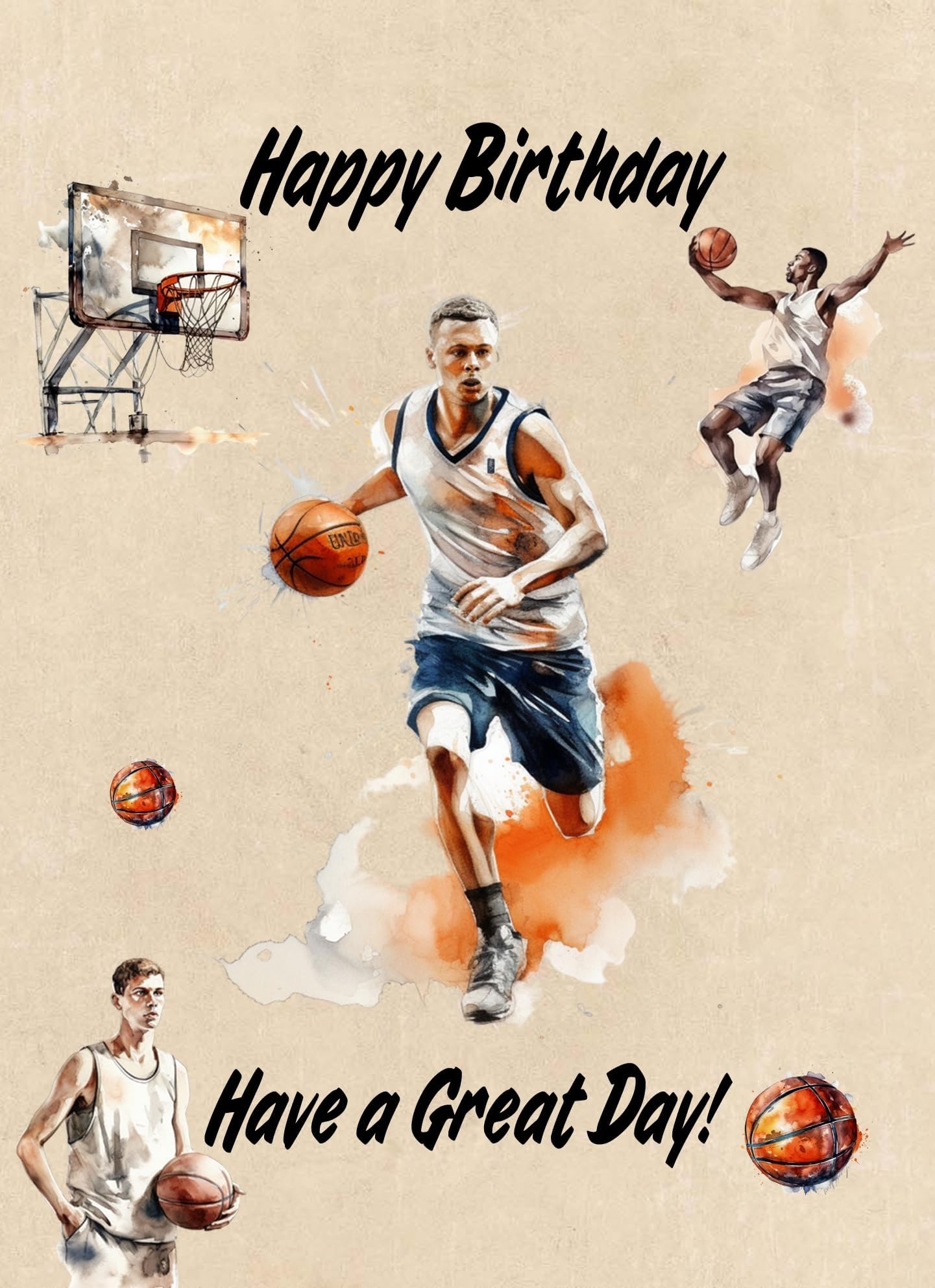 Basketball Art Birthday Card (Design 2) : Amazon.co.uk: Stationery ...