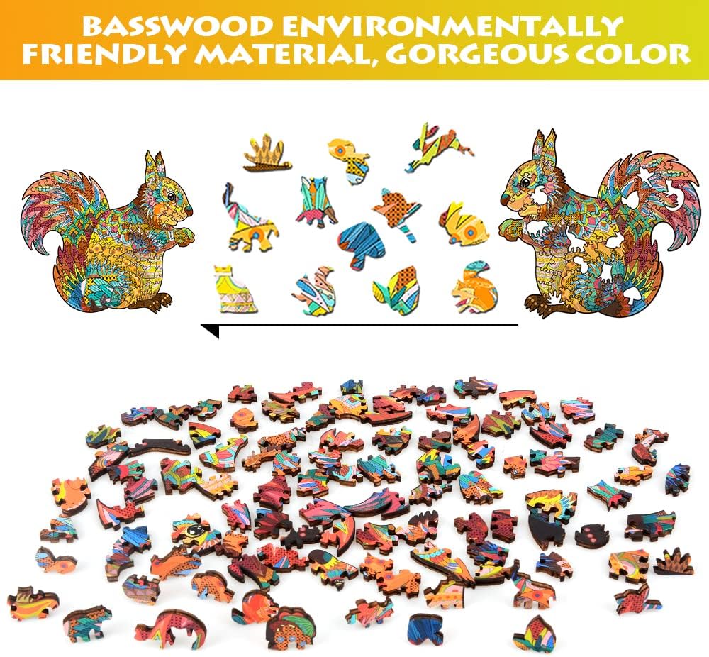 TOLOYE Wooden Jigsaw Puzzle Squirrel 3D Puzzle Unique Animal Shape ...