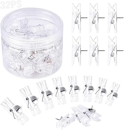 Amazon.com: 32 Pieces Reusable Push Pin Clips Photo Clips, Mini ...