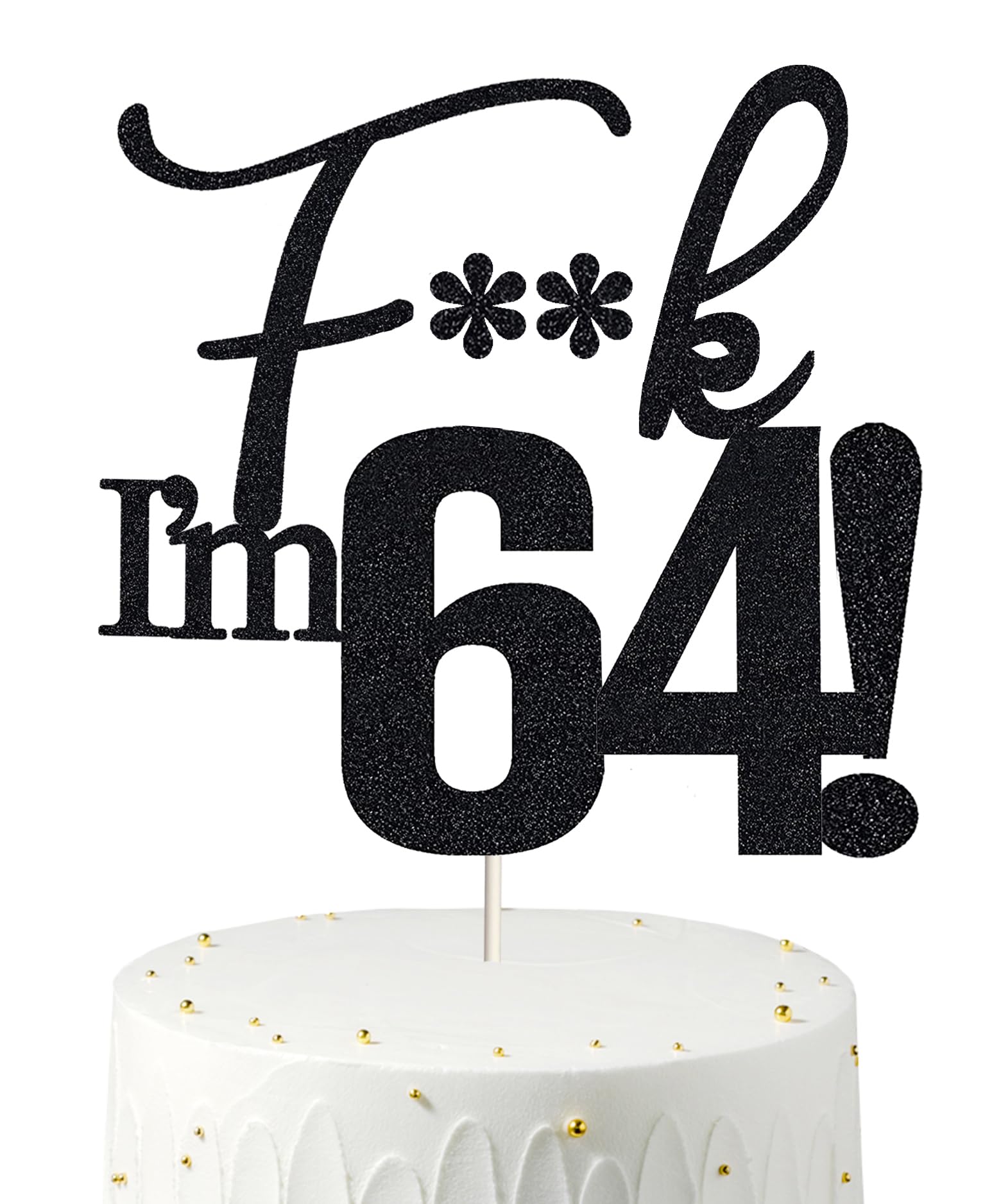 64 Cake Toppers, 64 Birthday Cake Toppers-Black Glitter, Funny 64th ...