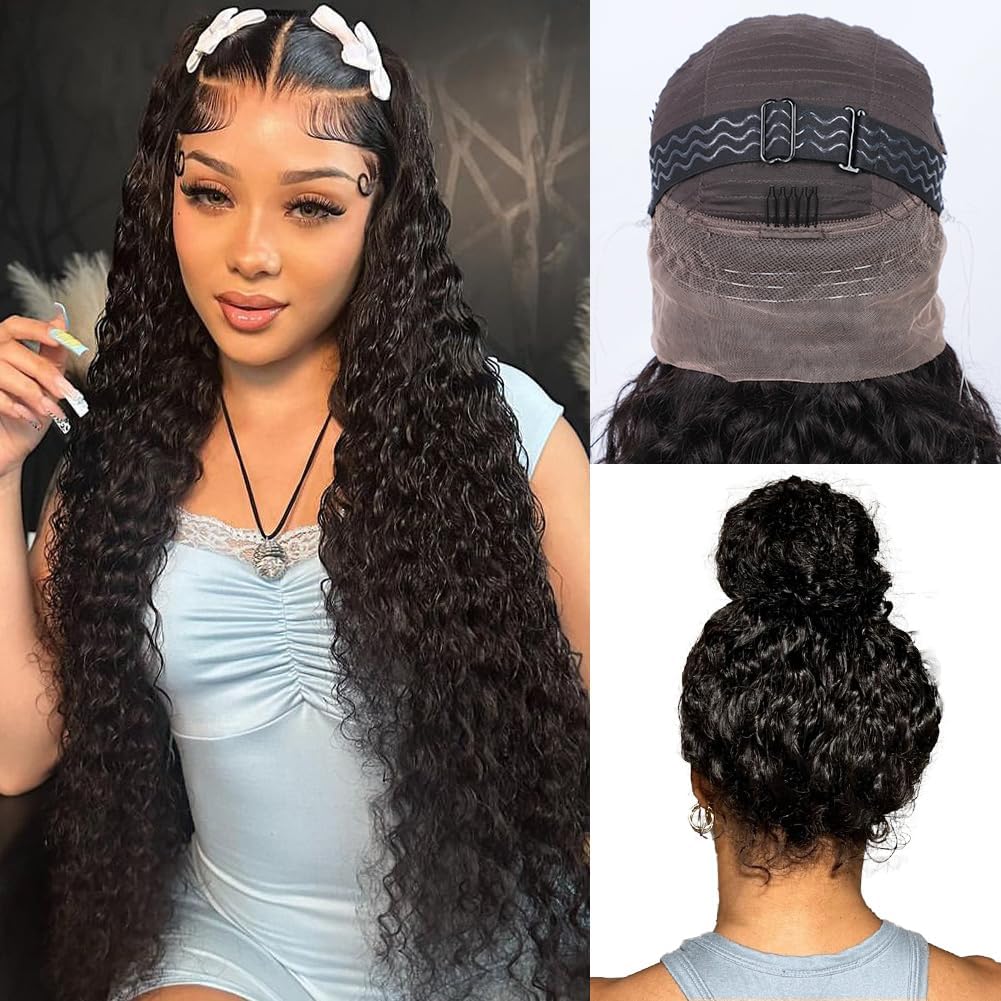 Amazon.com : Ebarly Hidden Strap Water Wave 360 Glueless Wigs Human ...