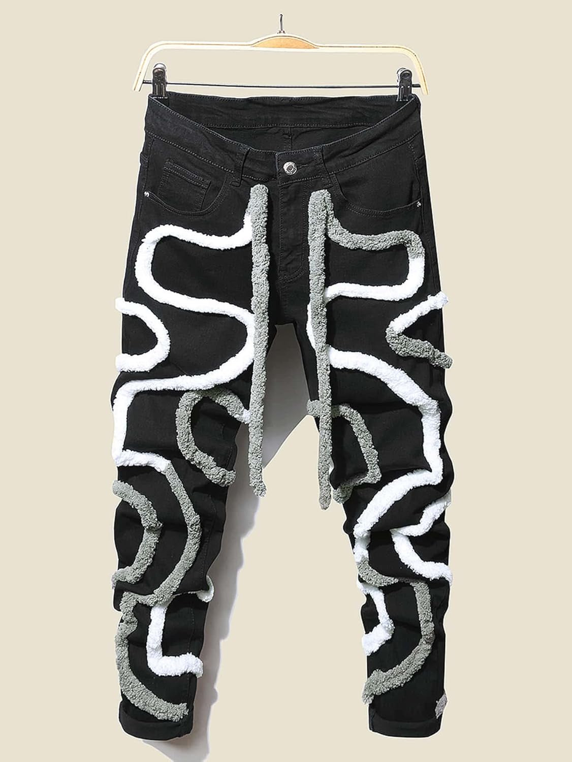 Amazon.com: MISEV Jeans for Men - Men Fuzzy Rope Detail Skinny Jeans ...