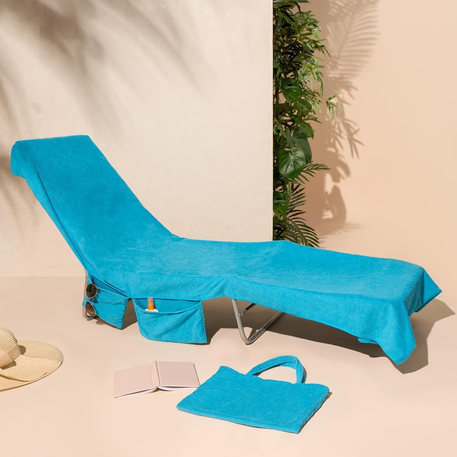Brentfords Sun Lounger Towels with Pockets, Large Beach Towel in a Bag ...
