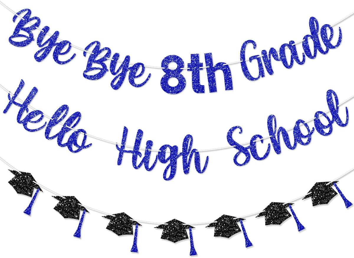 Amazon.com: FHGG 8TH Grade Decorations Graduation Banner Glitter Blue ...