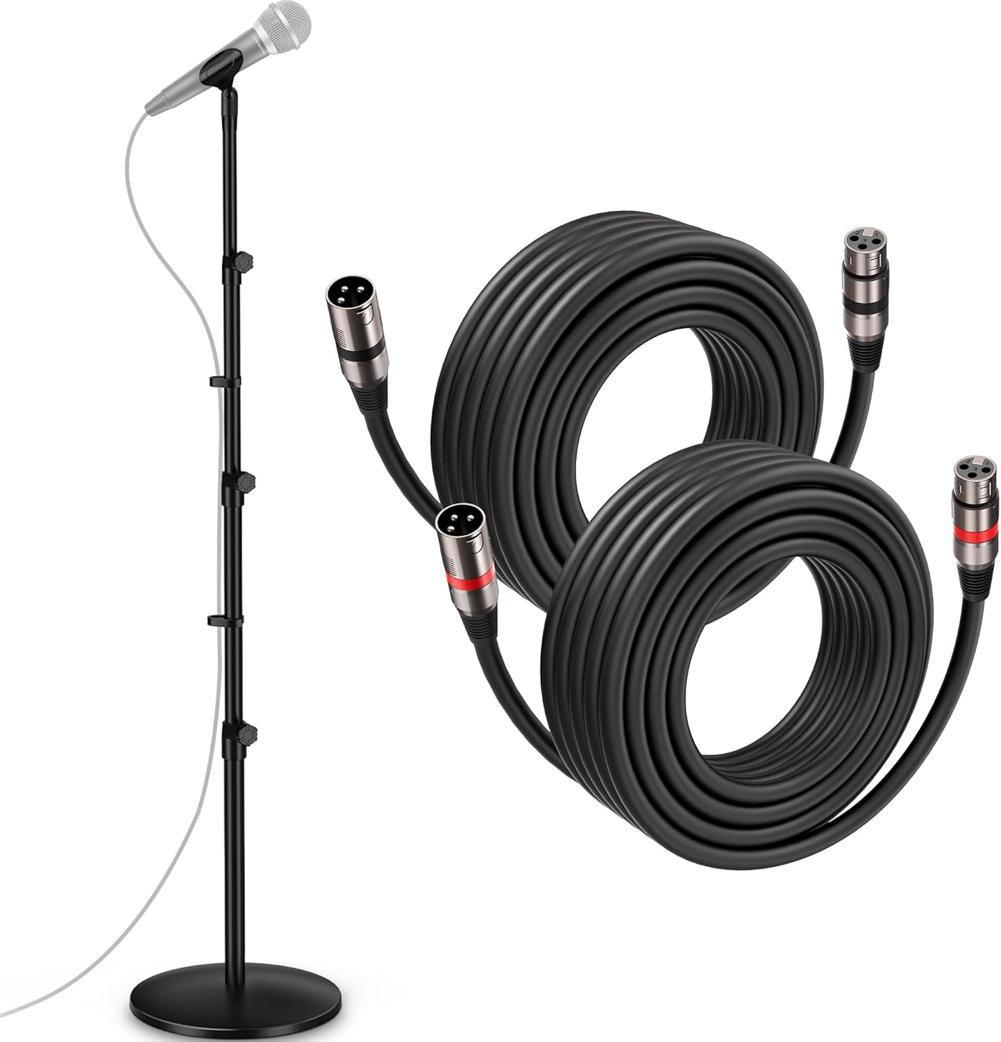 Amazon.com: Round Base Microphone Stand with XLR Cables 25FT 2 Pack ...