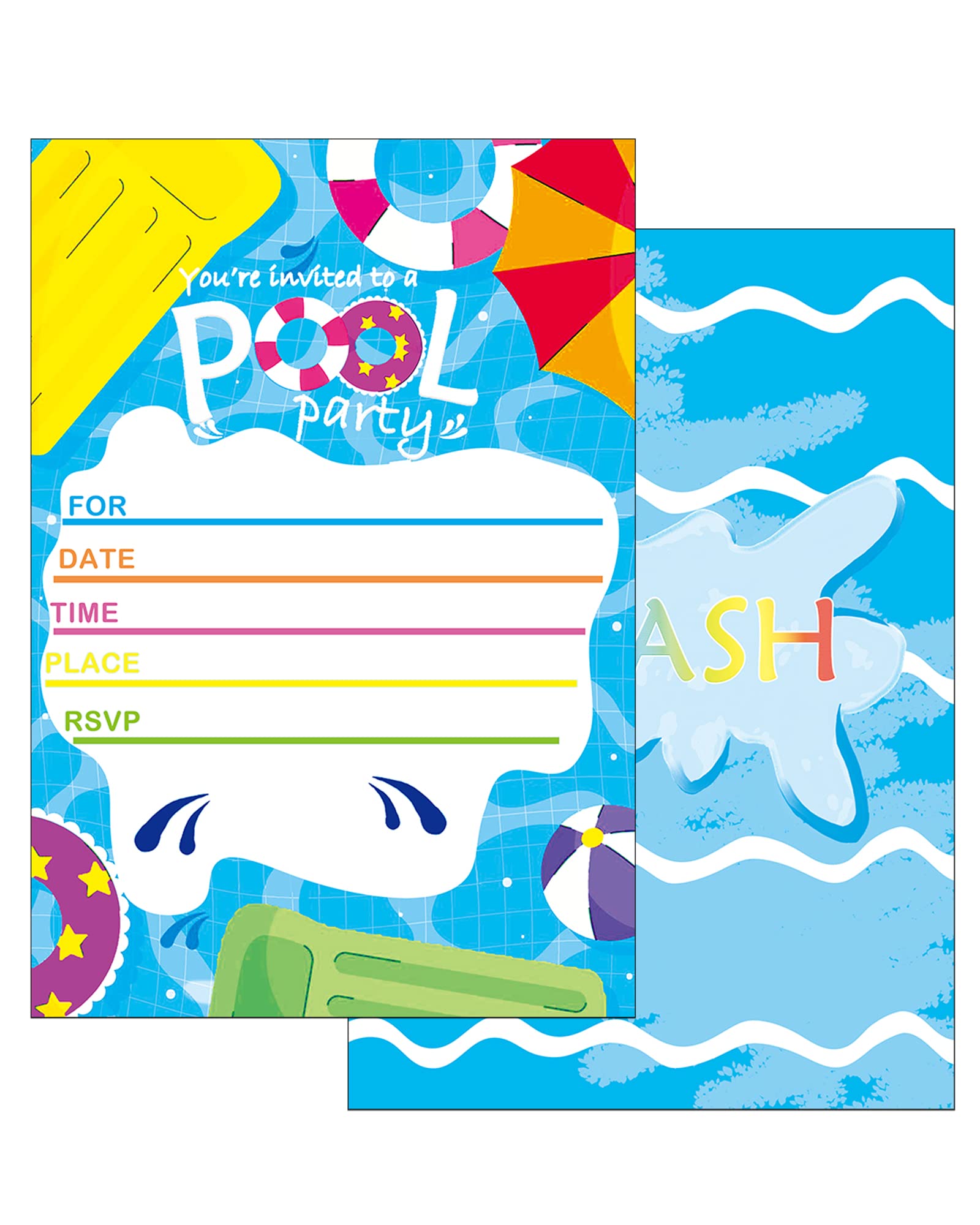 25 Pack Pool Party Invitations with Envelopes - Double Sided - Birthday ...