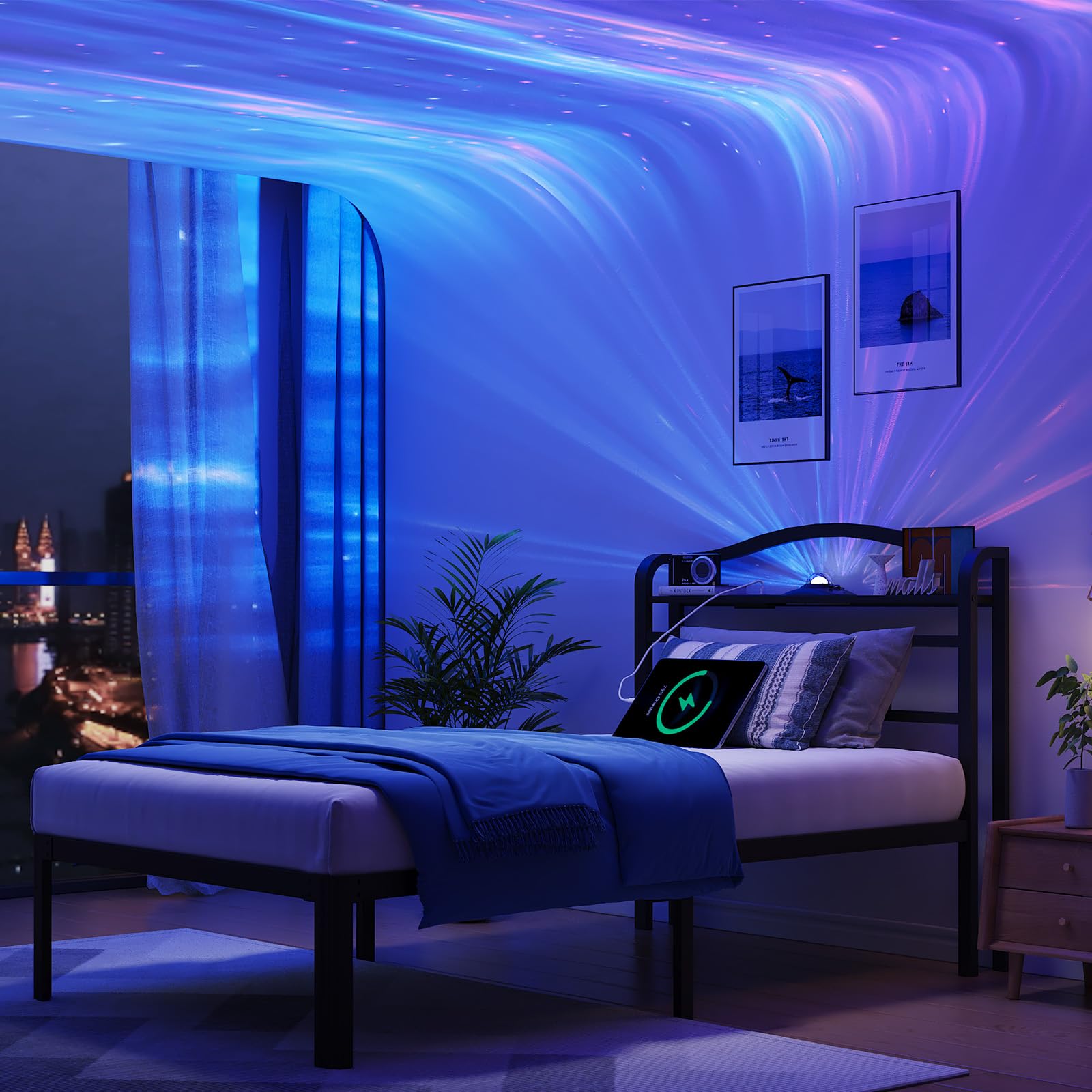 Amazon.com: UOMEUR Twin Size Bed Frames with Smart Outlet and Galaxy ...