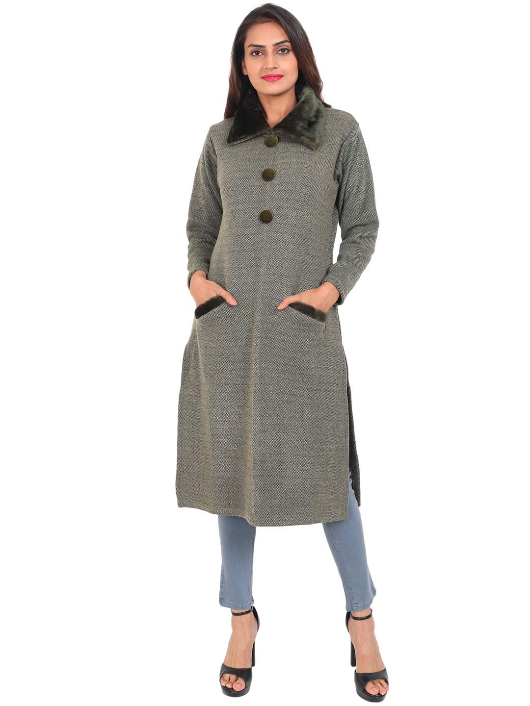 Matelco Women's Wool Straight Kurti for Winters (Ad04Caz45_Black_Parent ...
