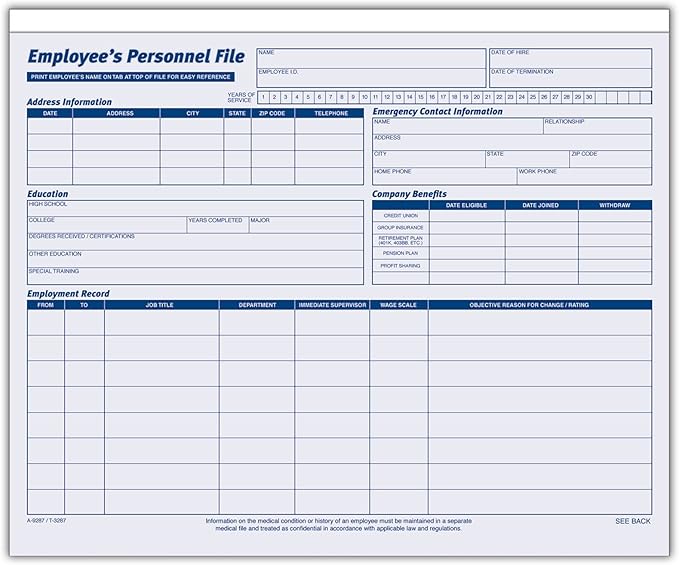 Adams Employees Personnel File Folder, Heavy Card Stock, 11-3/4 x 9-1/2 ...
