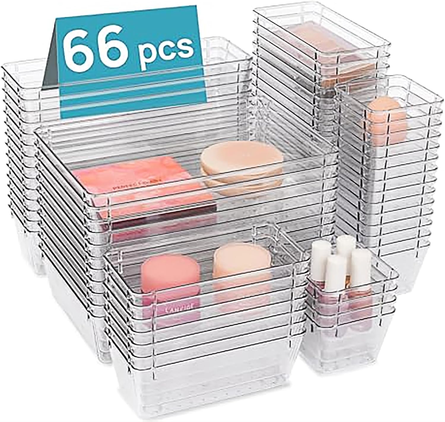 Bestyks 66PCS Clear Drawer Organiser Set - 4 Size Acrylic Storage ...