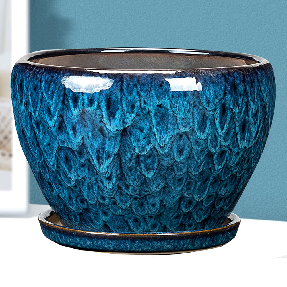 BUNCC Blue Stone Grain Flower Pot Simple Chinese Style Potted Plant ...