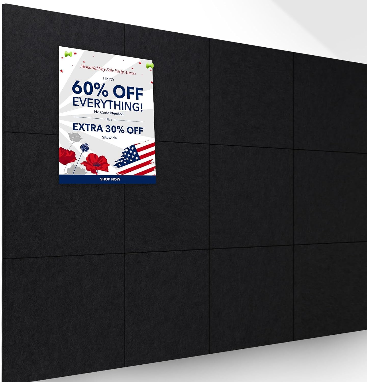 Large Bulletin Board Black Cork Alternative 12 Pack Felt Wall Tiles ...