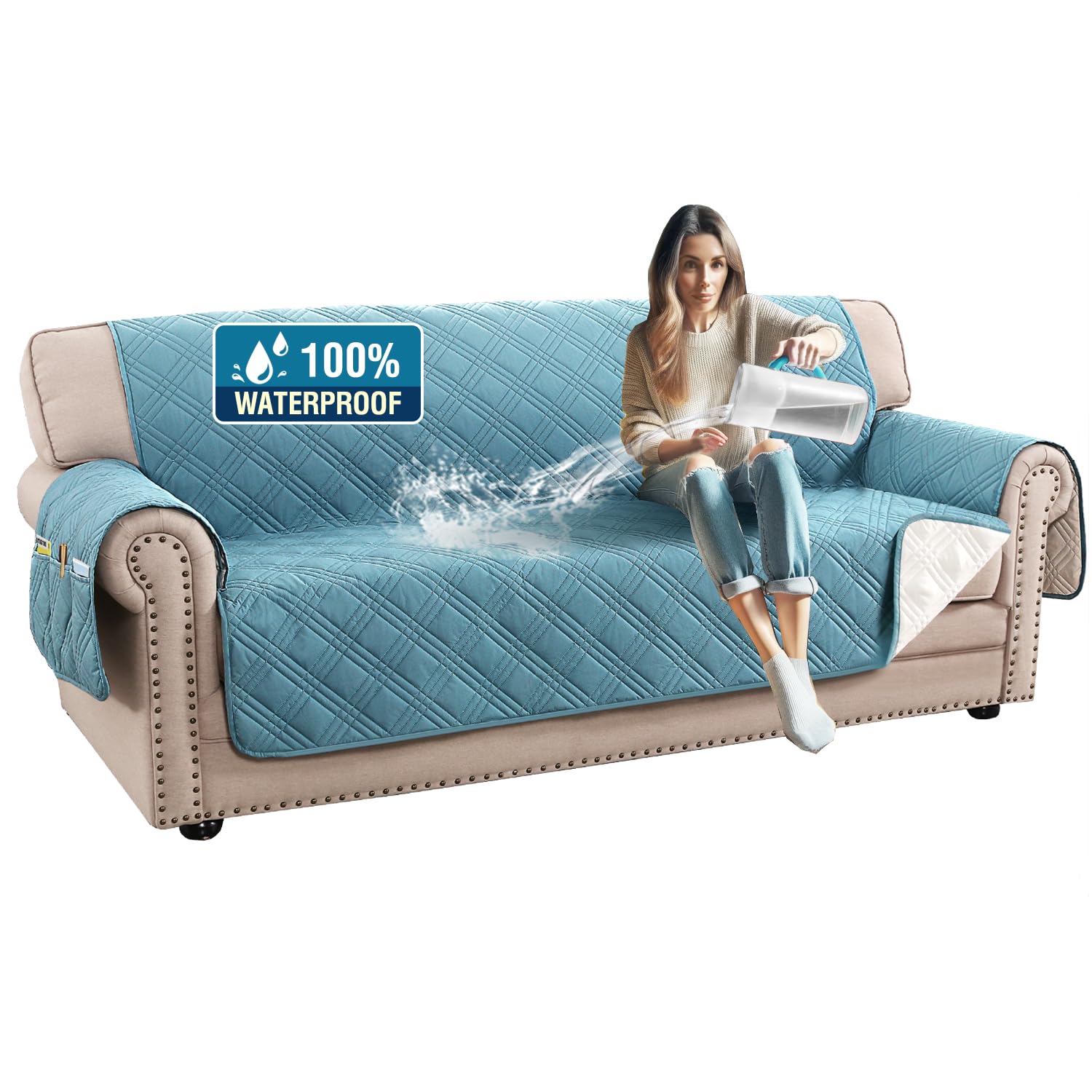 Amazon.com: H.VERSAILTEX 100% Waterproof Couch Covers for Sofa Modern ...