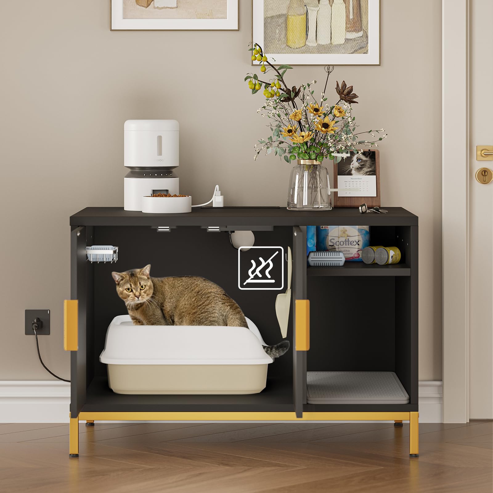 Amazon.com : Bestier Cat Litter Box Enclosure with Charging Station ...