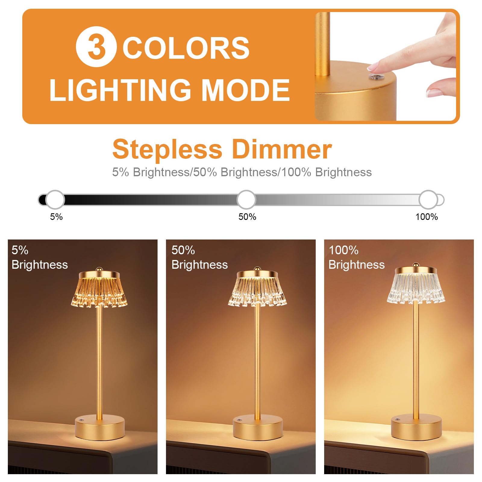 Snapklik.com : Cordless Gold Table Lamp, Rechargeable Battery Powered ...