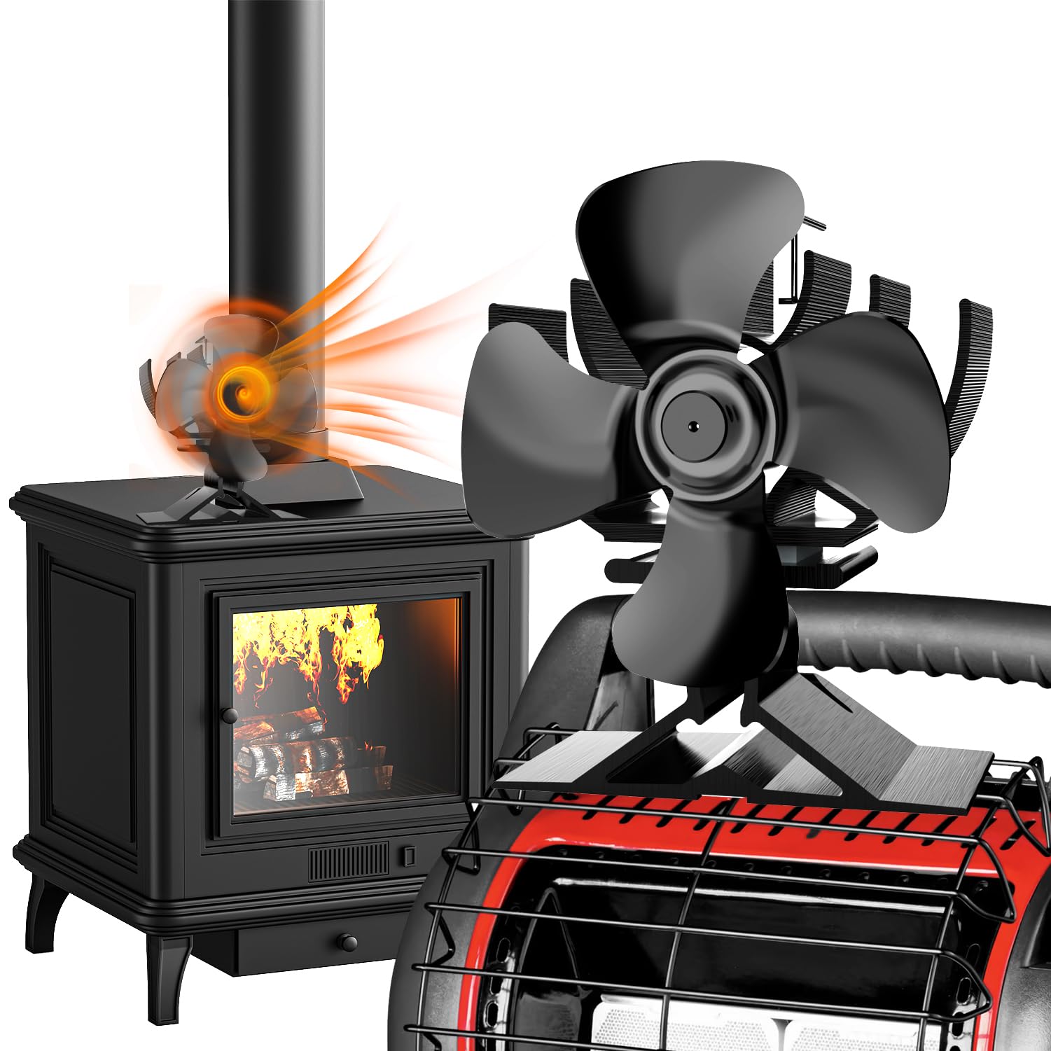 ZHENGXOO 4 Blade fireplace fan,Ultra Quiet Non eletric wood stove fan ...