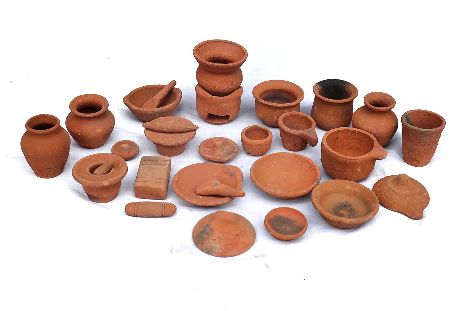 Buy Real Miniature Clay Kitchen Set of 30 Pieces | Terracotta Cooking ...