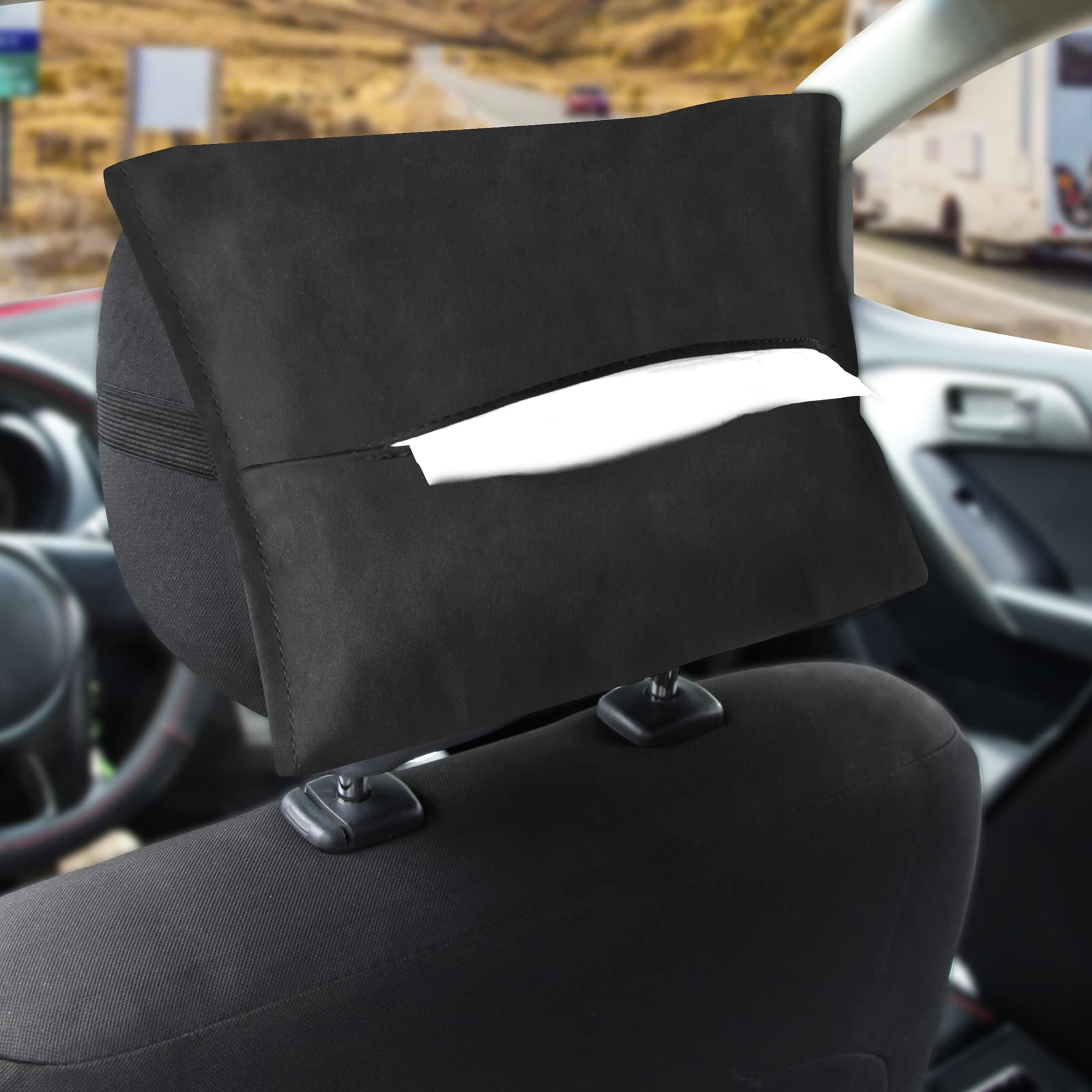 Amazon.com: AUSZUOI 2Pcs Black Car Tissue Holder, Suede Rectangular Car ...