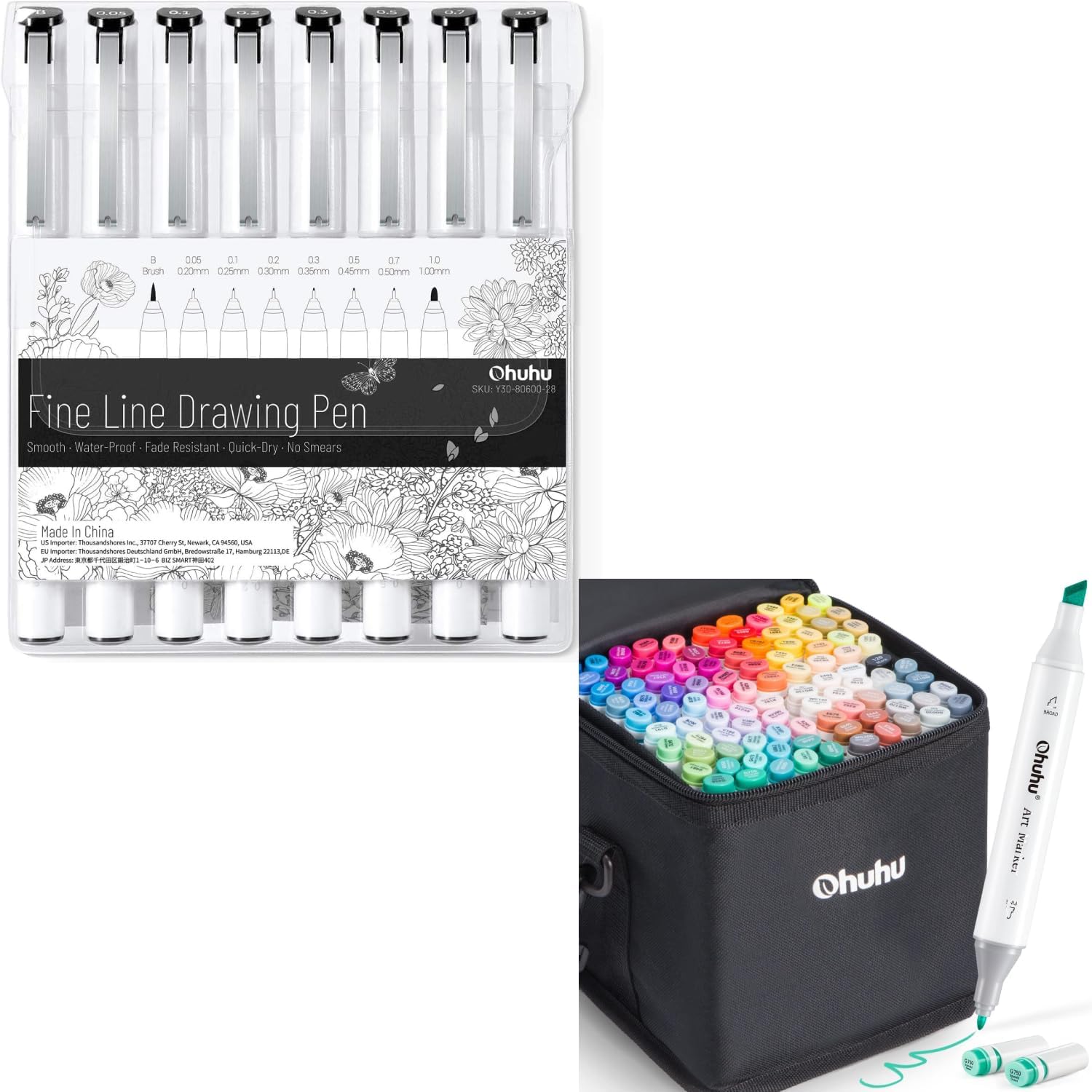 Ohuhu Fineliner Pens 8 Sizes Micro Pens Pigment Black Ink Waterproof ...